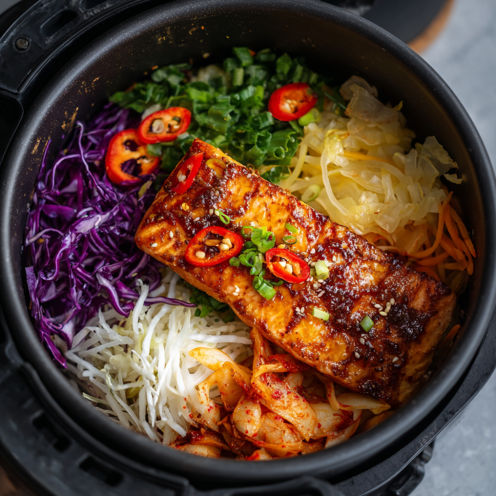 Air fryer Salmon Buldak Bowl